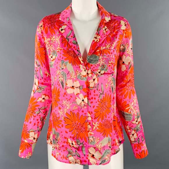Sezane | Tops | Sezane Pink Multi Color Silk Flower One Pocket Blouse ...